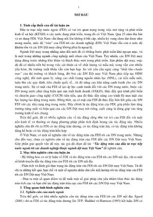 Tóm tắt Luận án Tóm tắt Luận án Tác động của vốn đầu tư trực tiếp nước ngoài tới các ngành công ...