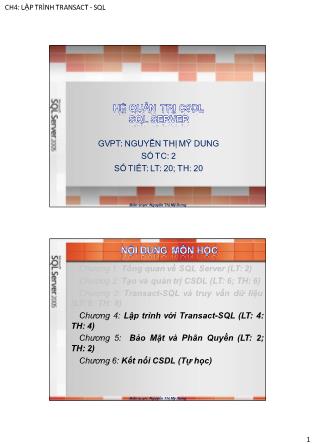 Bài giảng Hệ quản trị cơ sở dữ liệu SQL Server - Chương 4: Lập trình ...