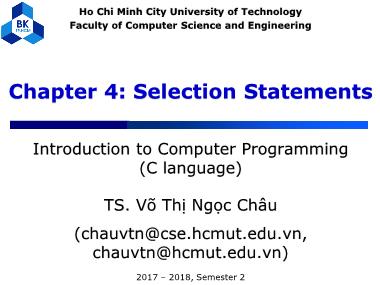 Bài giảng Introduction to Computer Programming (C language) - Chapter 4: Selection statements ...