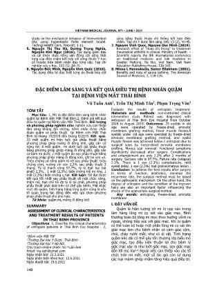 Đặc điểm lâm sàng và kết quả điều trị bệnh nhân quặm tại Bệnh viện mắt ...