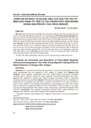 Đánh giá độ nhạy và độ đặc hiệu của que thử sắc ký miễn dịch nano từ ...