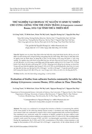 Thử nghiệm tạo biofloc từ nguồn vi sinh tự nhiên cho ương giống tôm thẻ chân trắng (Litopenaeus ...